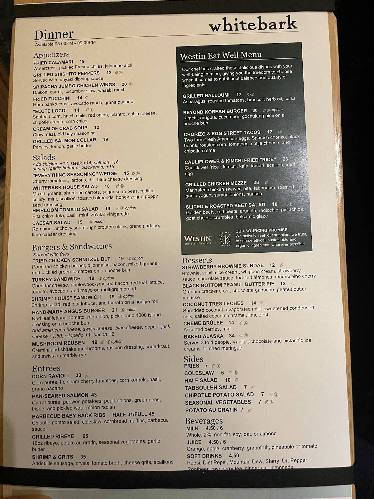 Menu at Whitebark Restaurant & Lounge In The Westin Hotel, Mammoth ...