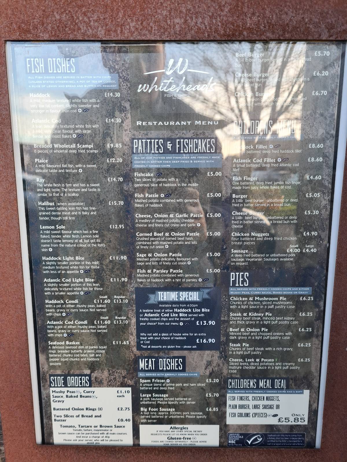 Menu at Whiteheads Fish and Chips Ltd restaurant, Hornsea