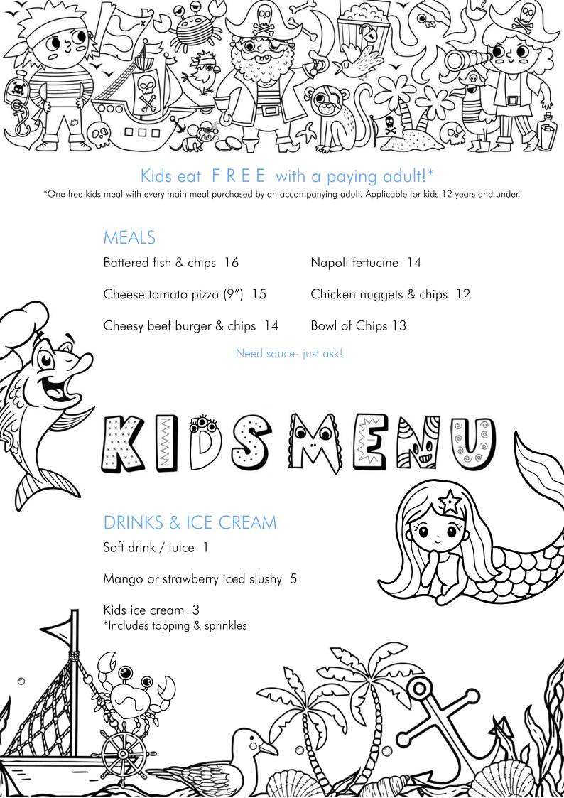 Menu at Whitsunday Sailing Club, Airlie Beach, 11 Ocean Rd