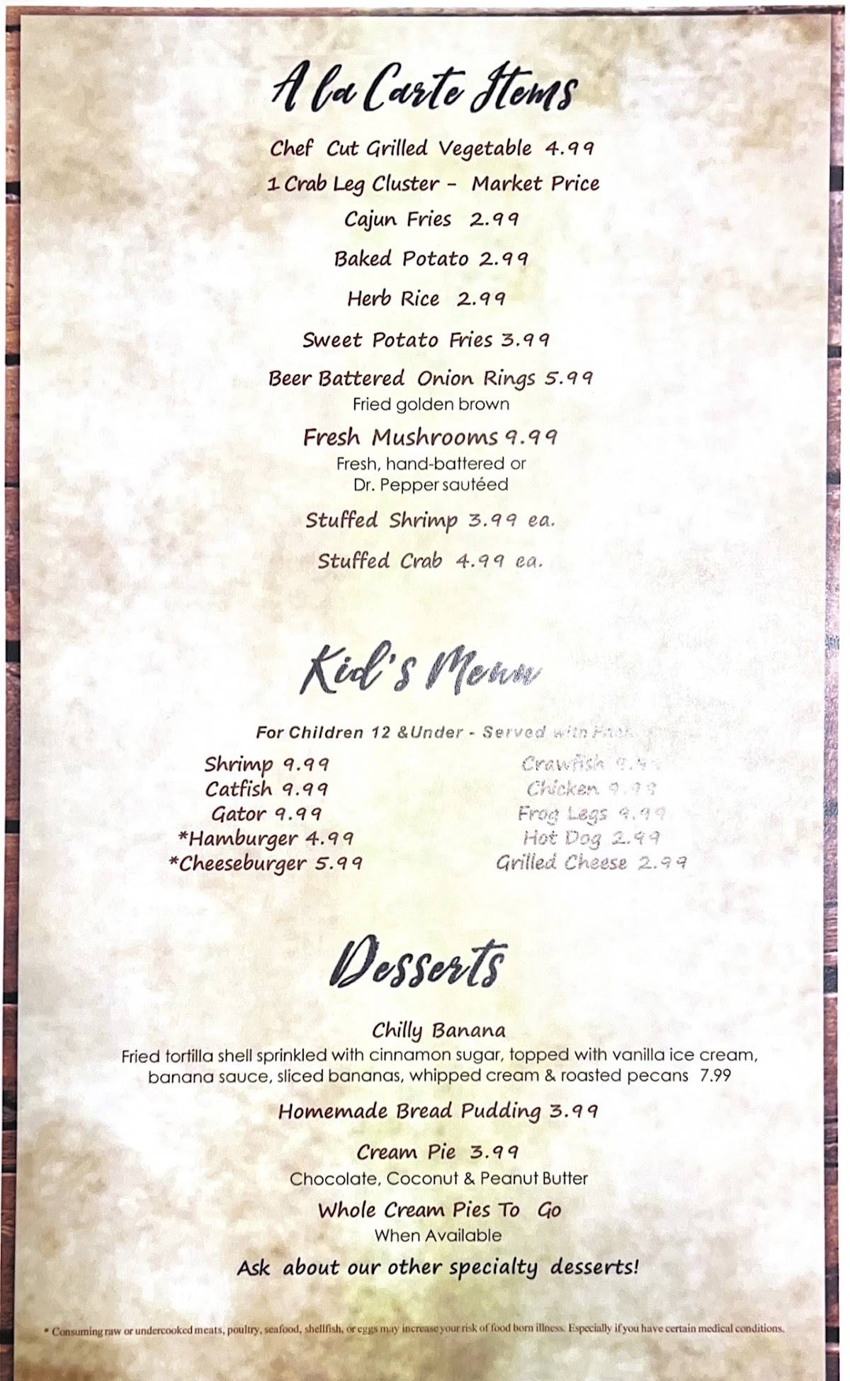 Menu at Who Dat's Cajun Restaurant, Bald Knob