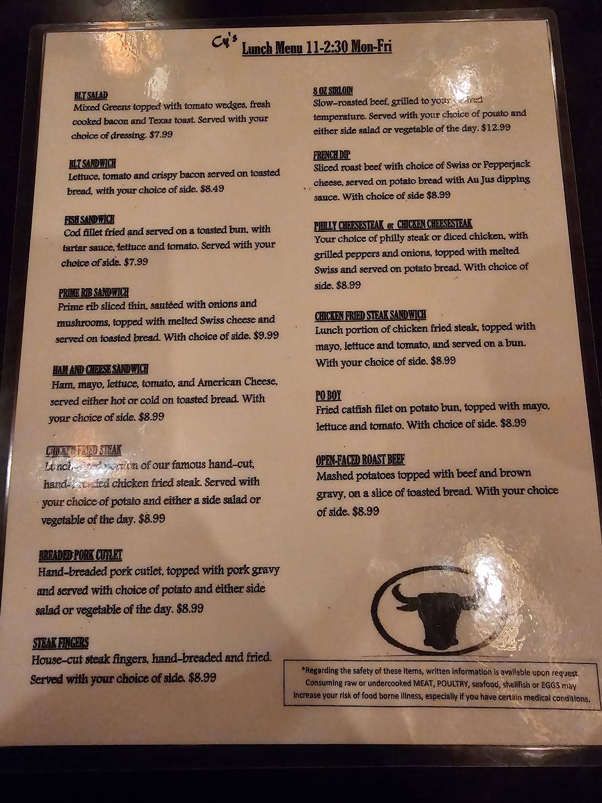 Menu at The Hoof & Horn Steakhouse, Sedgwick