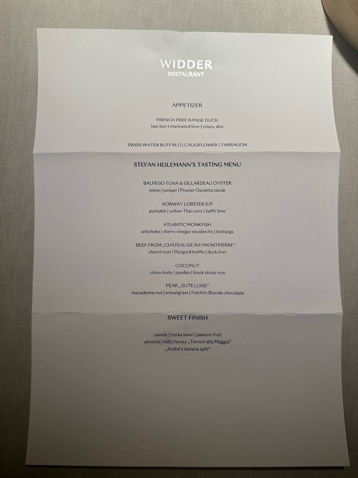 Speisekarte von Widder Restaurant, Zürich, Widdergasse 6