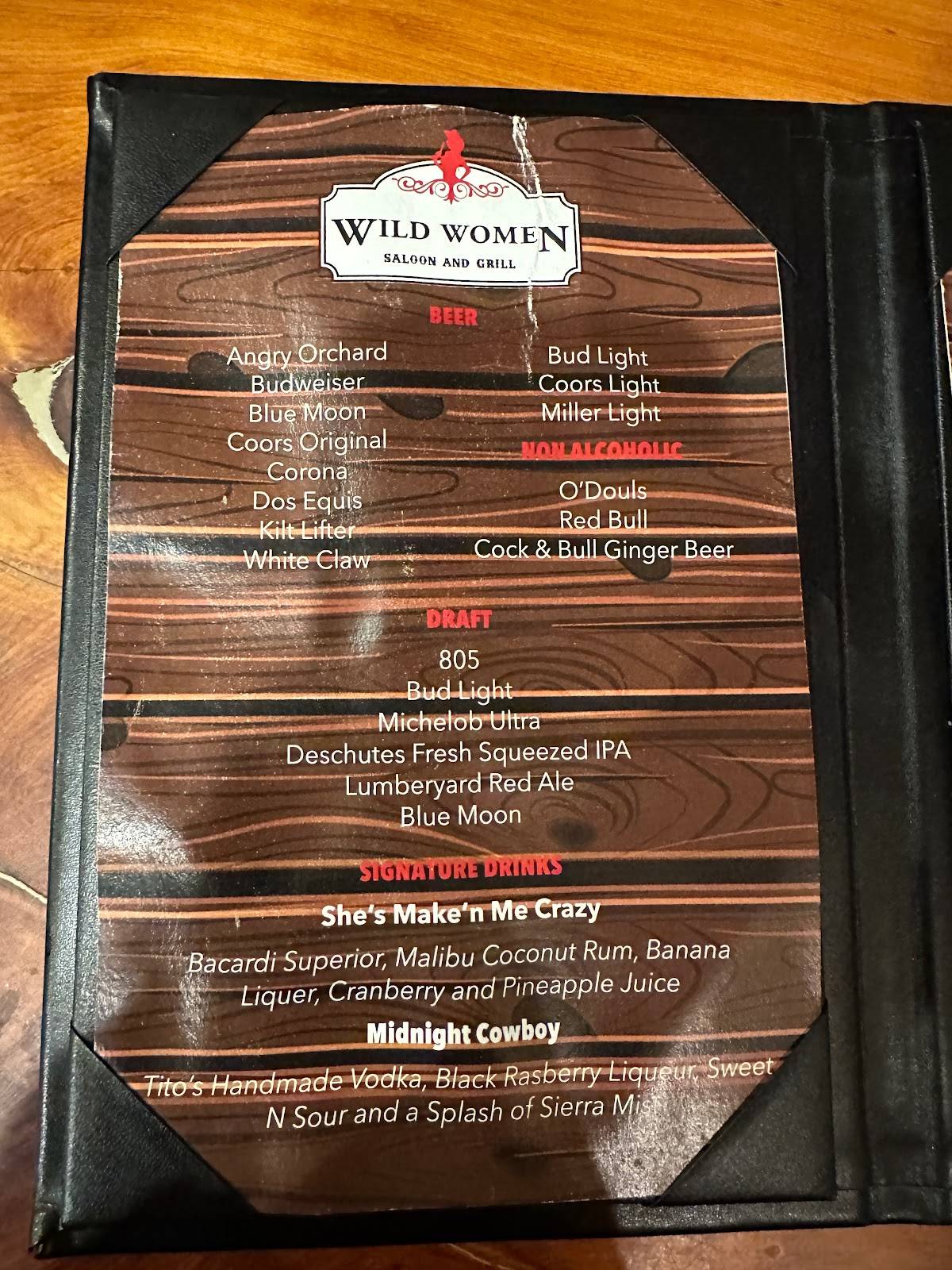 Menu at Wild Women Saloon and Grill pub & bar, Heber-Overgaard