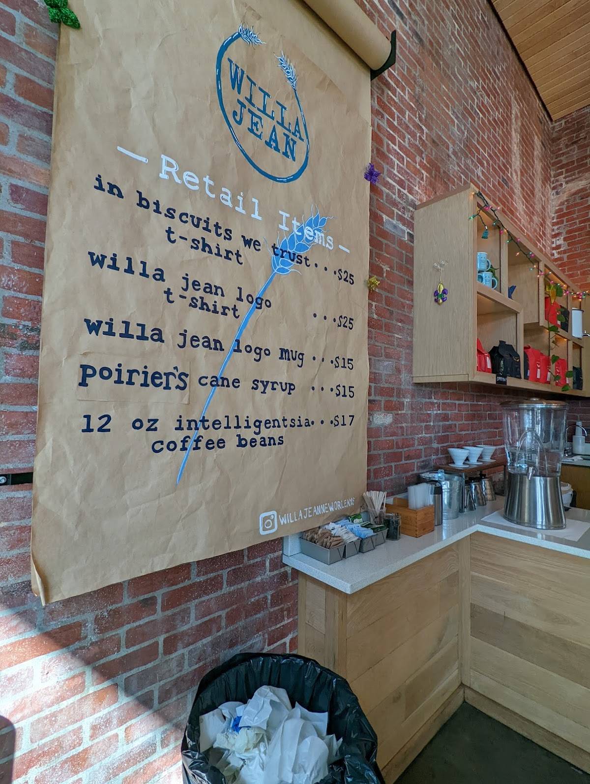 Menu at Willa Jean restaurant, New Orleans
