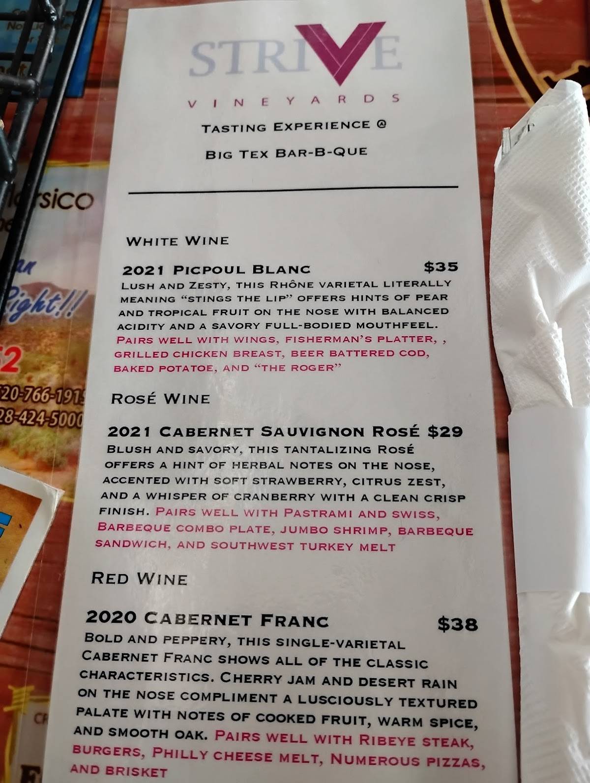 Menu at Big Tex BBQ, Willcox