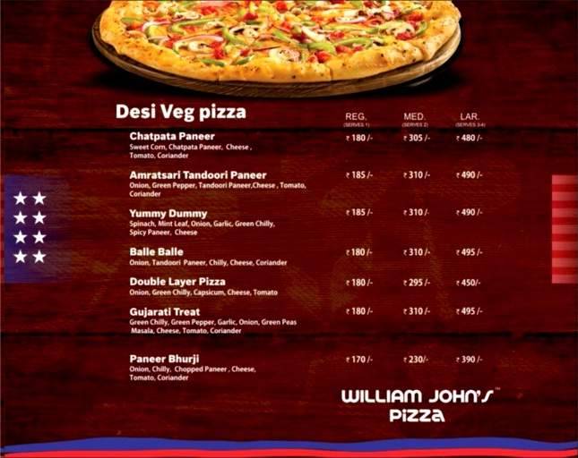 Menu at William John's Pizza, Gandhinagar, Pramukh Arcade-2
