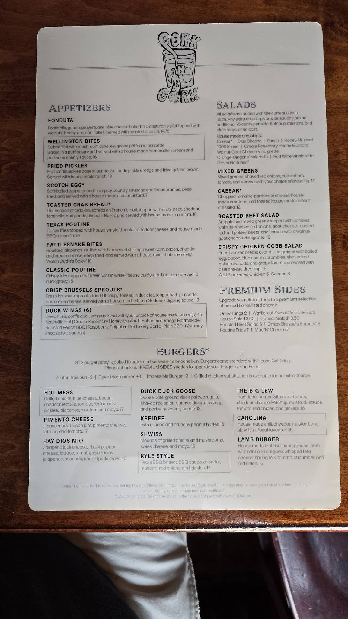 Menu at The Fork 'N' Cork pub & bar, Wilmington