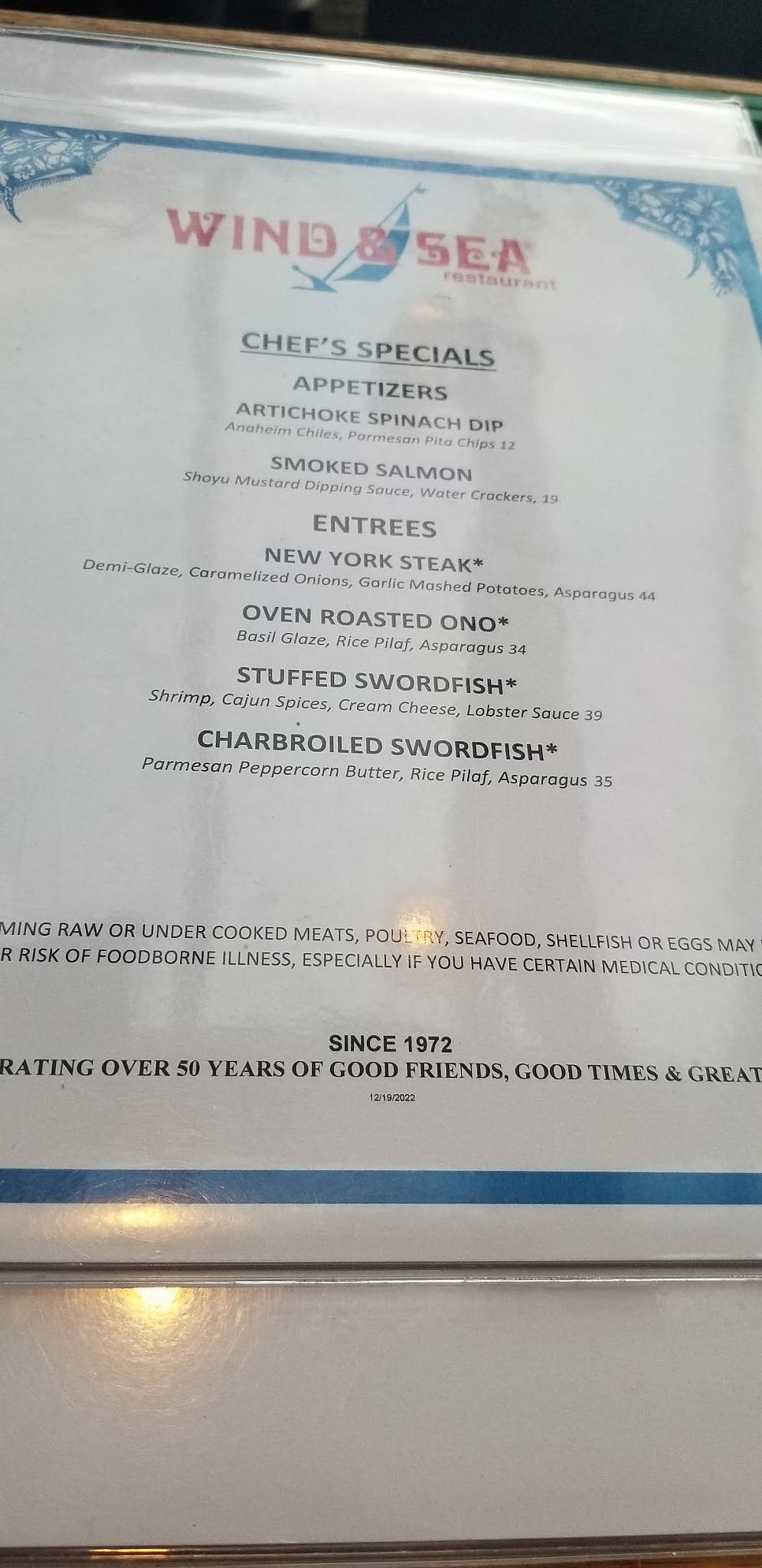 Menu at Wind & Sea Restaurant, Dana Point