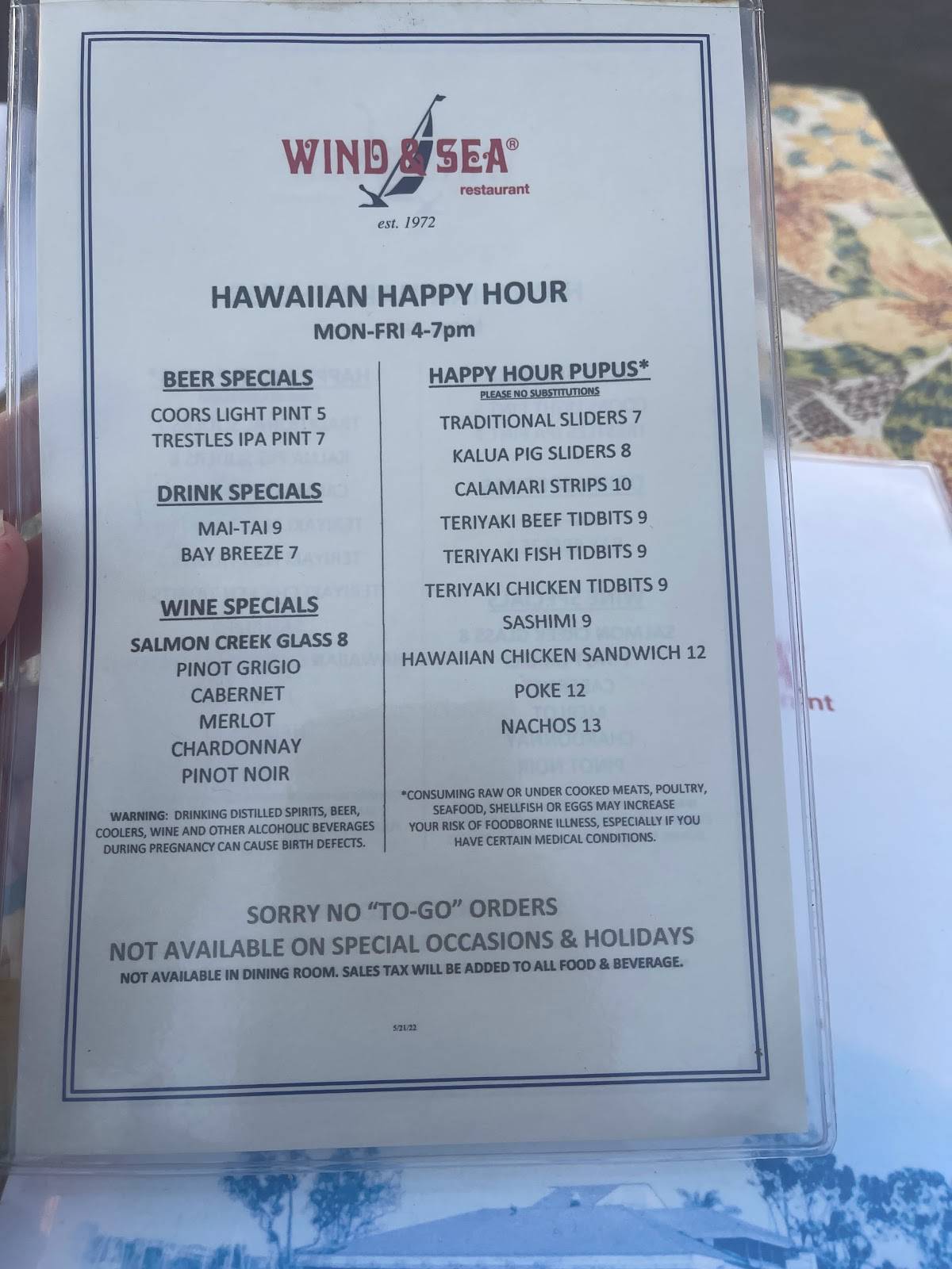 Menu at Wind & Sea Restaurant, Dana Point