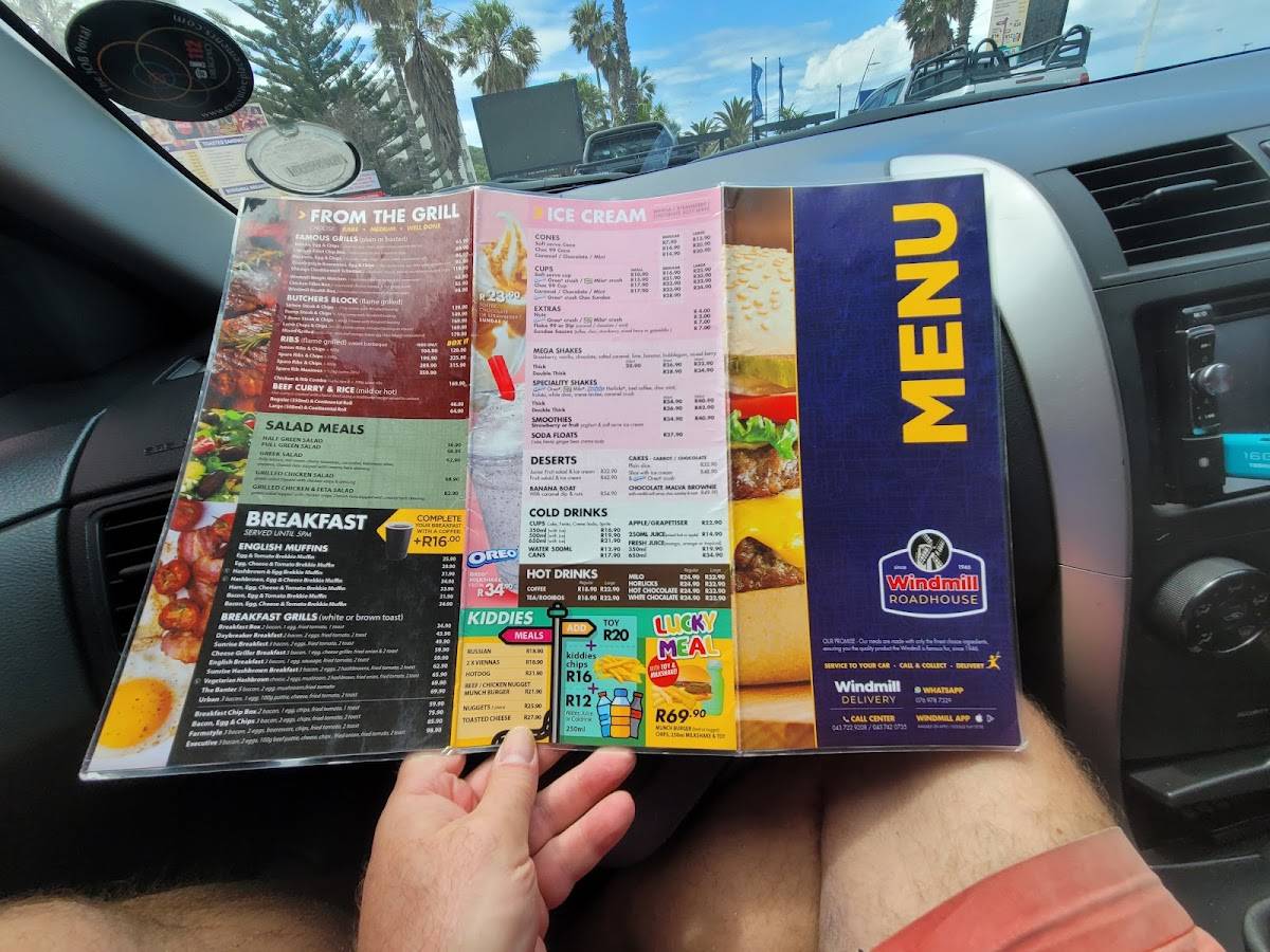 Menu at Windmill Roadhouse restaurant, East London