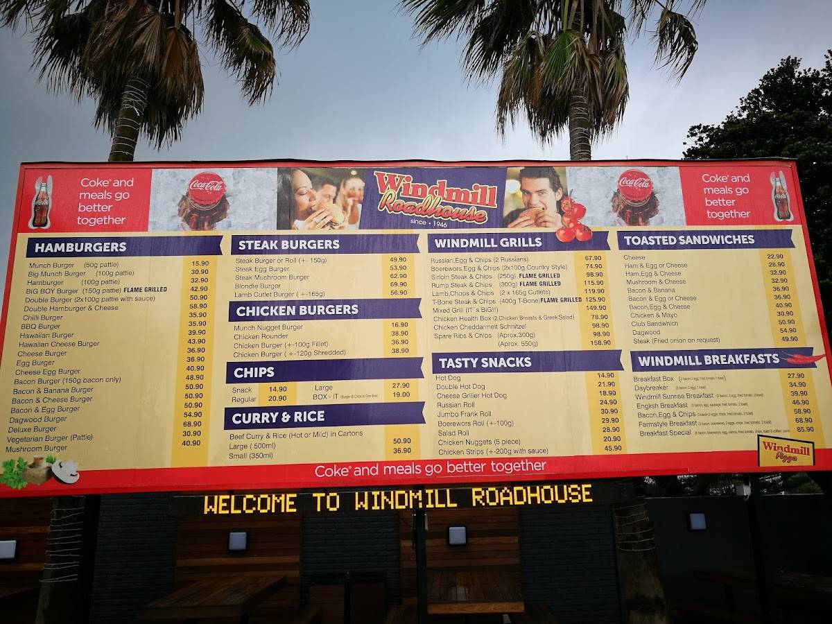 Menu at Windmill Roadhouse restaurant, East London