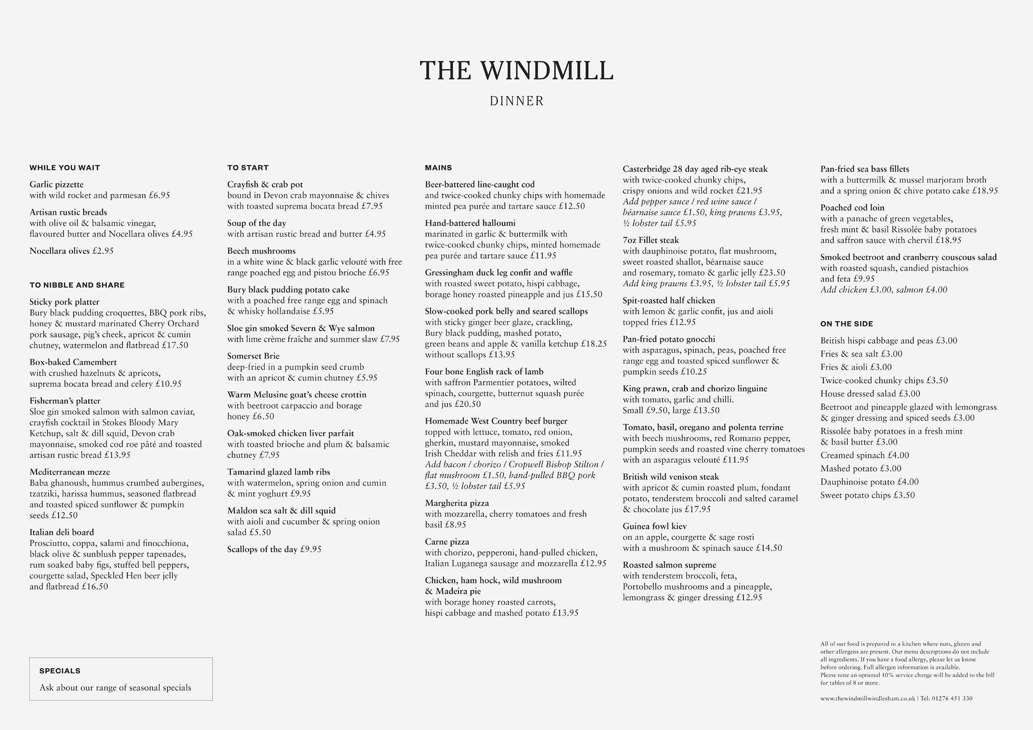 Menu at The Windmill pub & bar, Windlesham, London Rd
