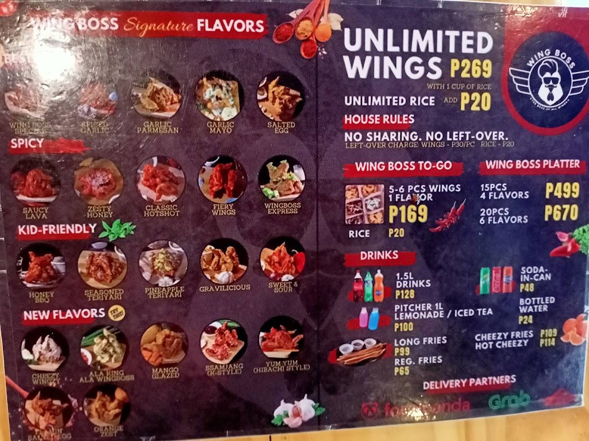 Carta del restaurante Wing Boss, Dávao, Unit B6 & B7 McPod 2 Camachili ...