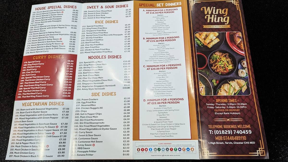 Menu at Wing Hing Chinese Restaurant, Christleton