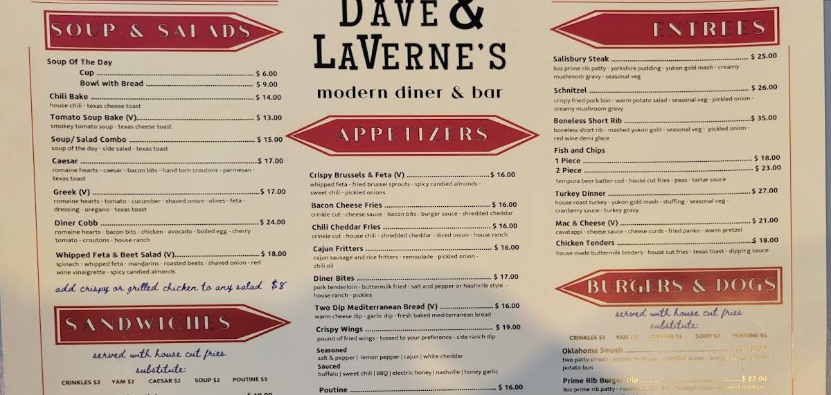 Menu at Dave and LaVerne's Modern Diner, Winnipeg