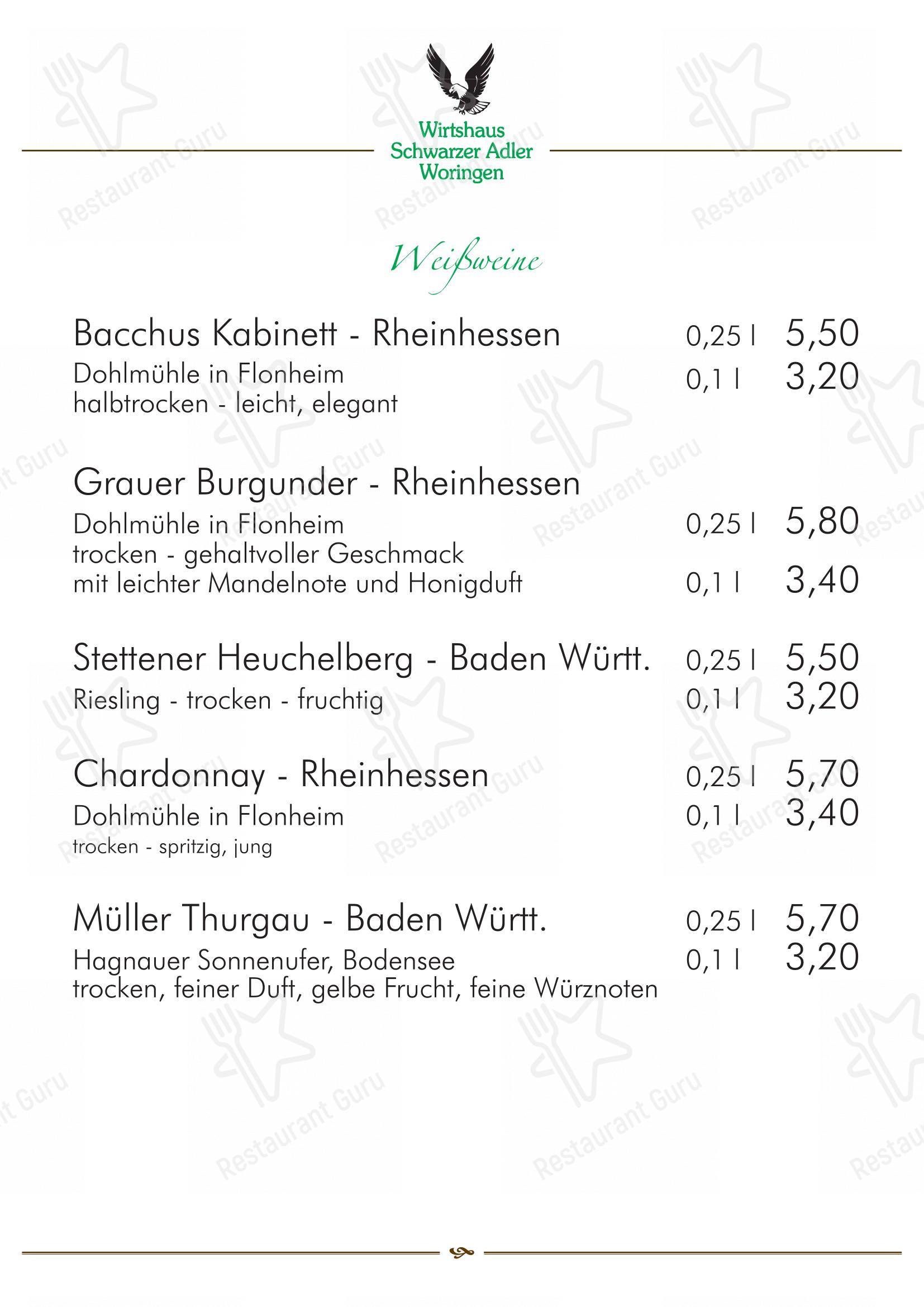 Speisekarte von Wirtshaus Schwarzer Adler - Martin Kleß restaurant ...