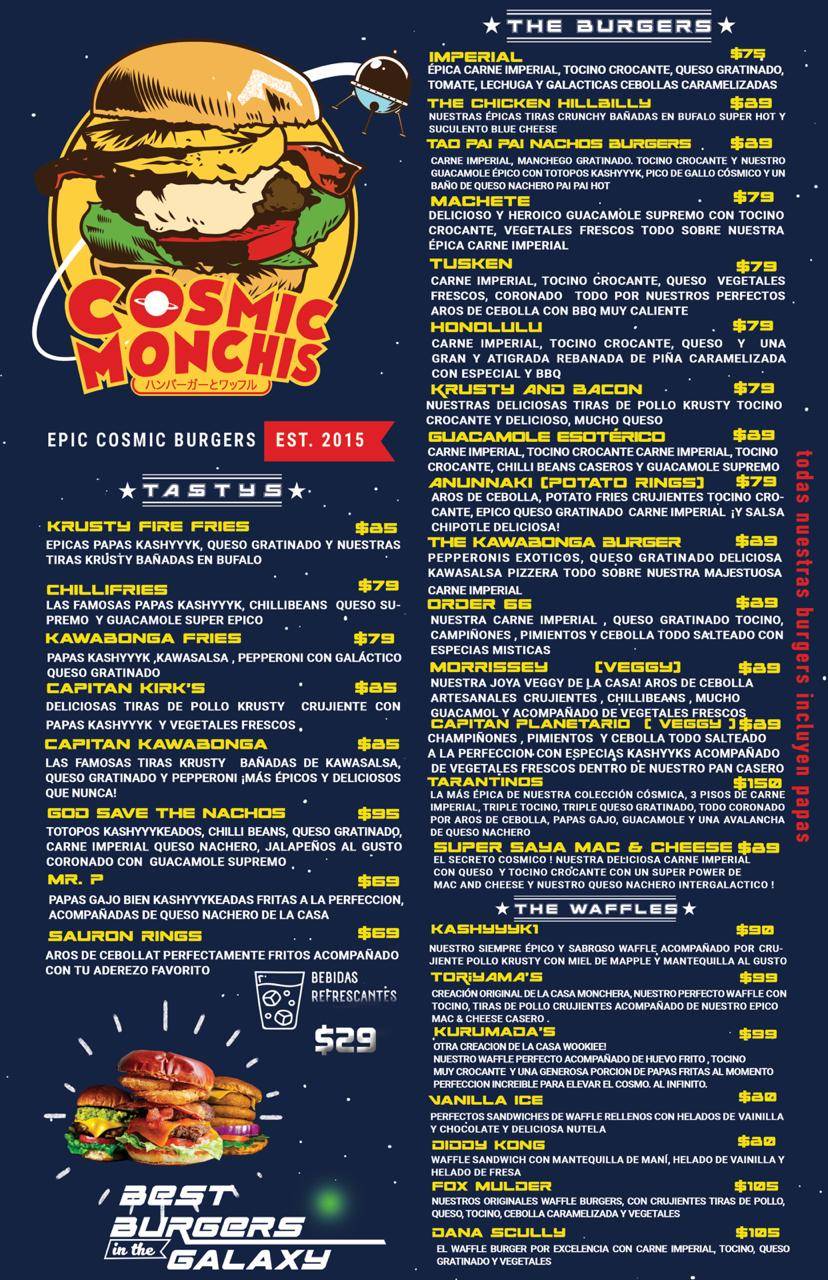 Menu at Cosmic Monchis restaurant, Merida