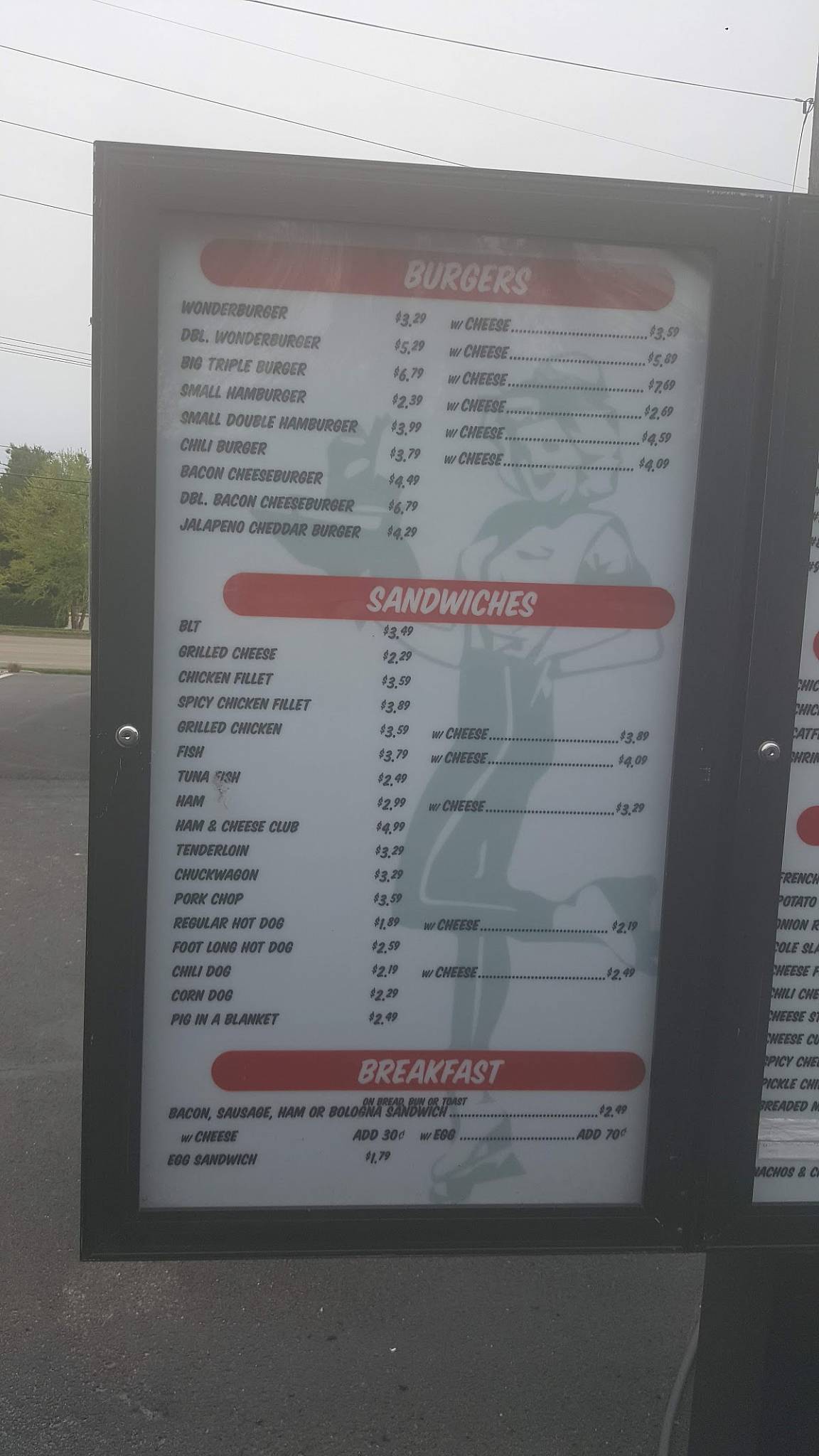 Menu at Wonder Whip restaurant, Owensboro, E 4th St