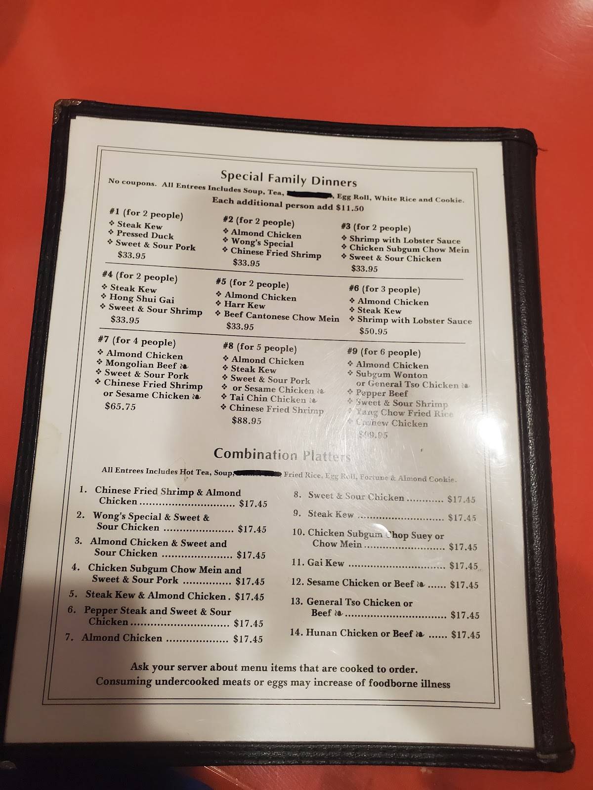 Menu at Wong's Garden restaurant, Saint Clair Shores