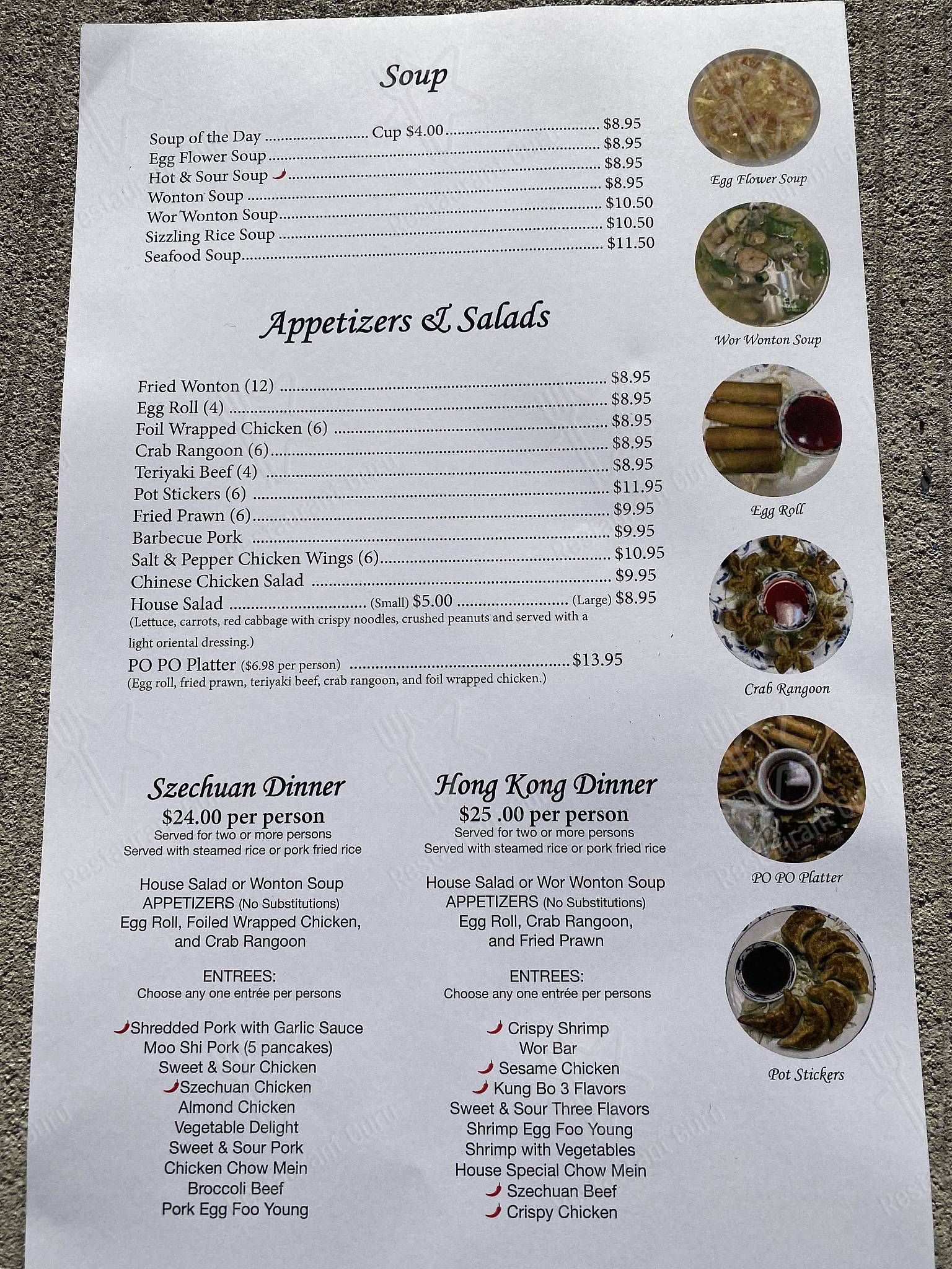 Menu at Wong's Garden restaurant, Truckee