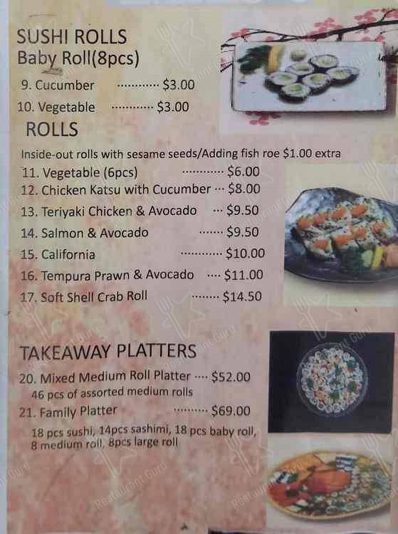Menu at Woojeong restaurant, Perth