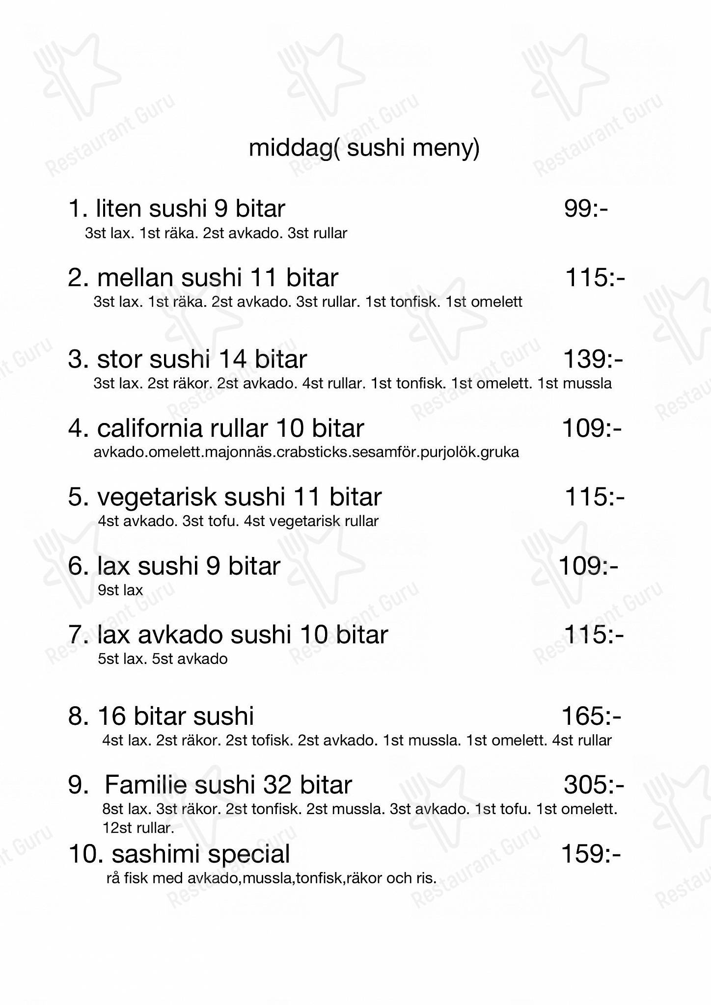 Menu at Xiang Yue 乡月 restaurant, Stockholm, Sturegatan 62