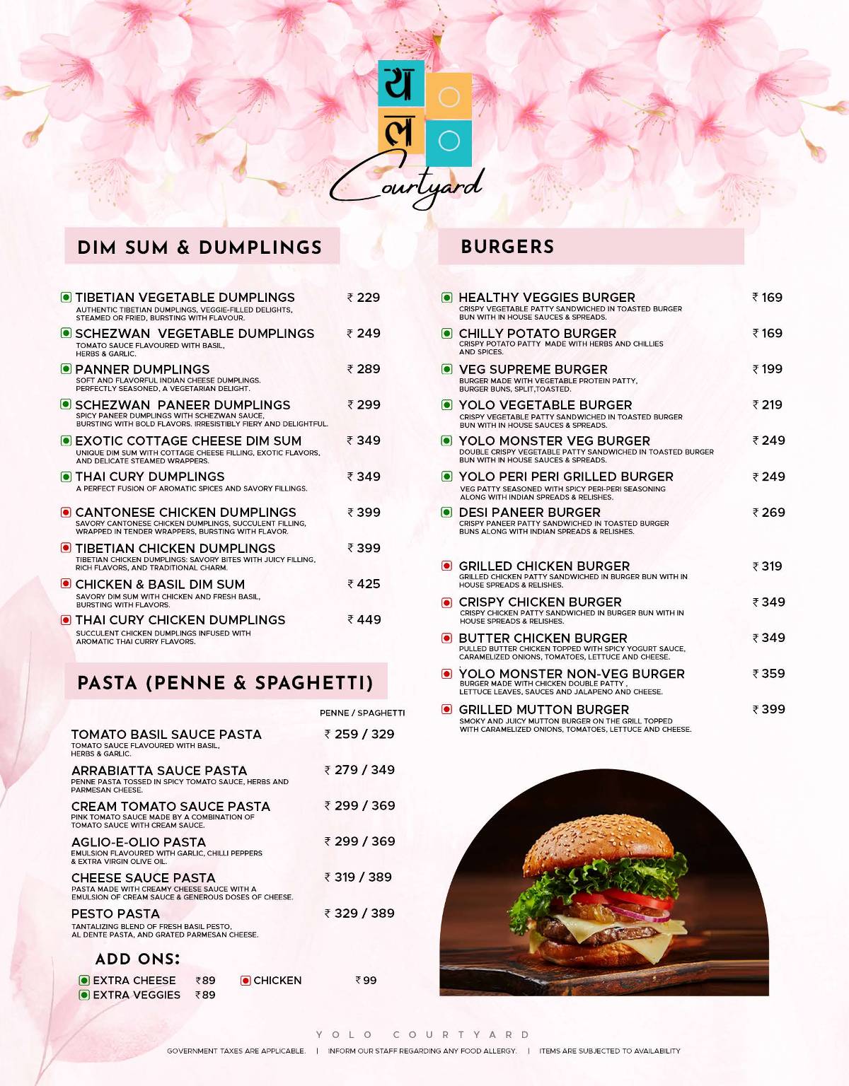 Menu at YOLO Courtyard, Amritsar