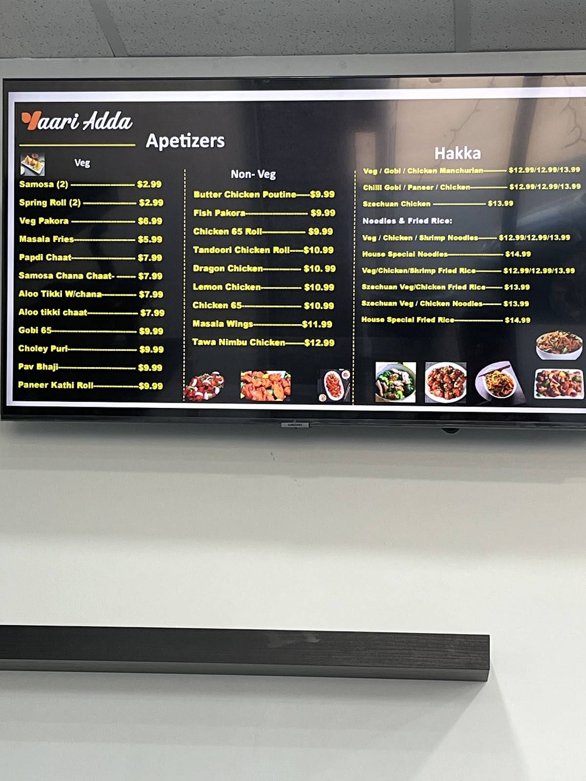 Menu at Yaari Adda restaurant, Brant