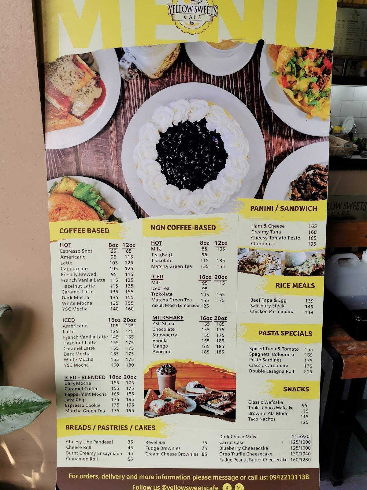 Menu at Yellow Sweets Cafe, San Pedro