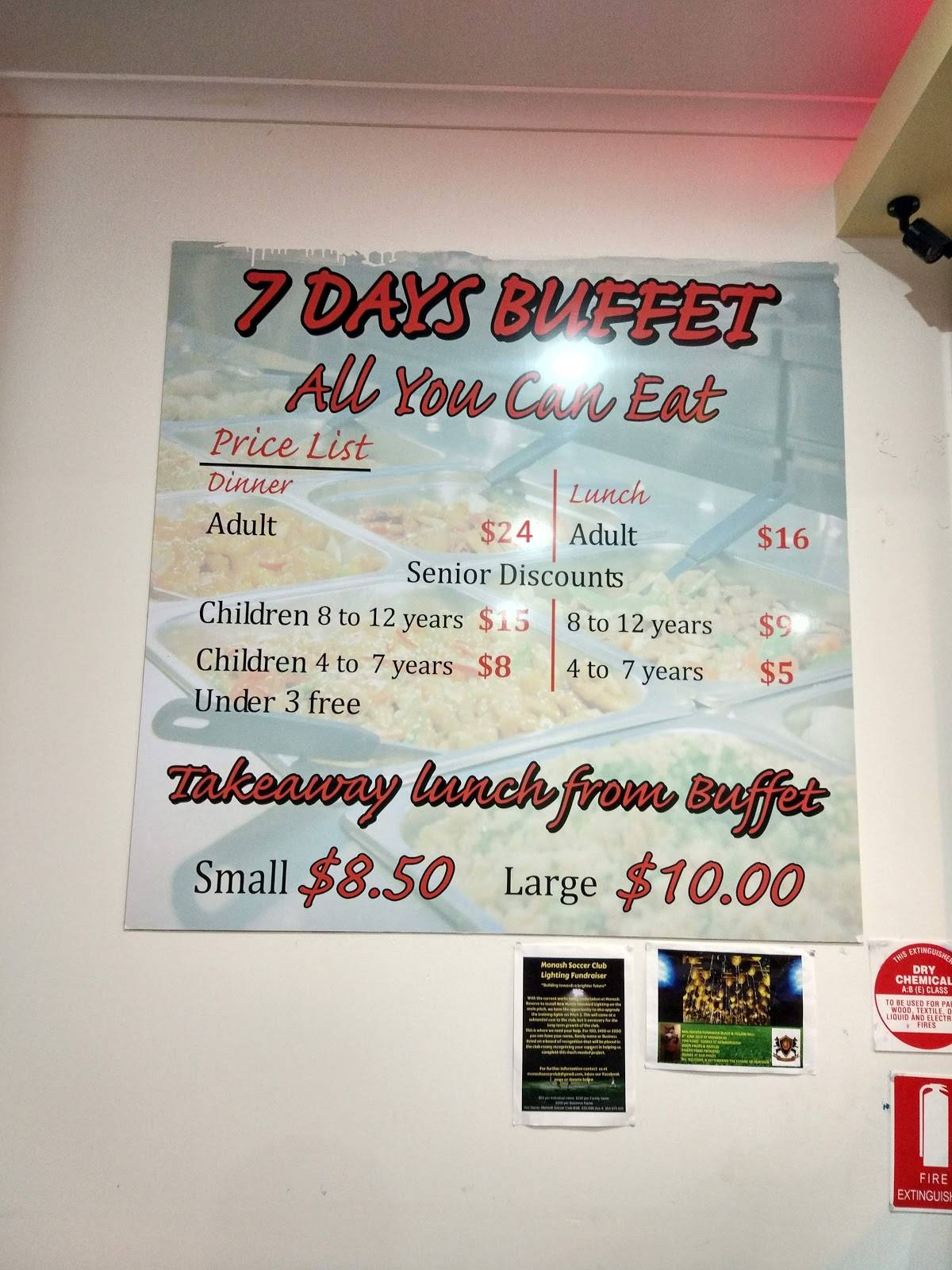 Menu at Yes buffet fast food, Traralgon