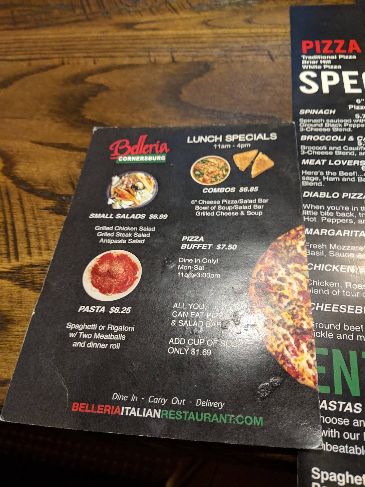 Menu at Belleria Pizza & Italian pizzeria, Youngstown, S Meridian Rd