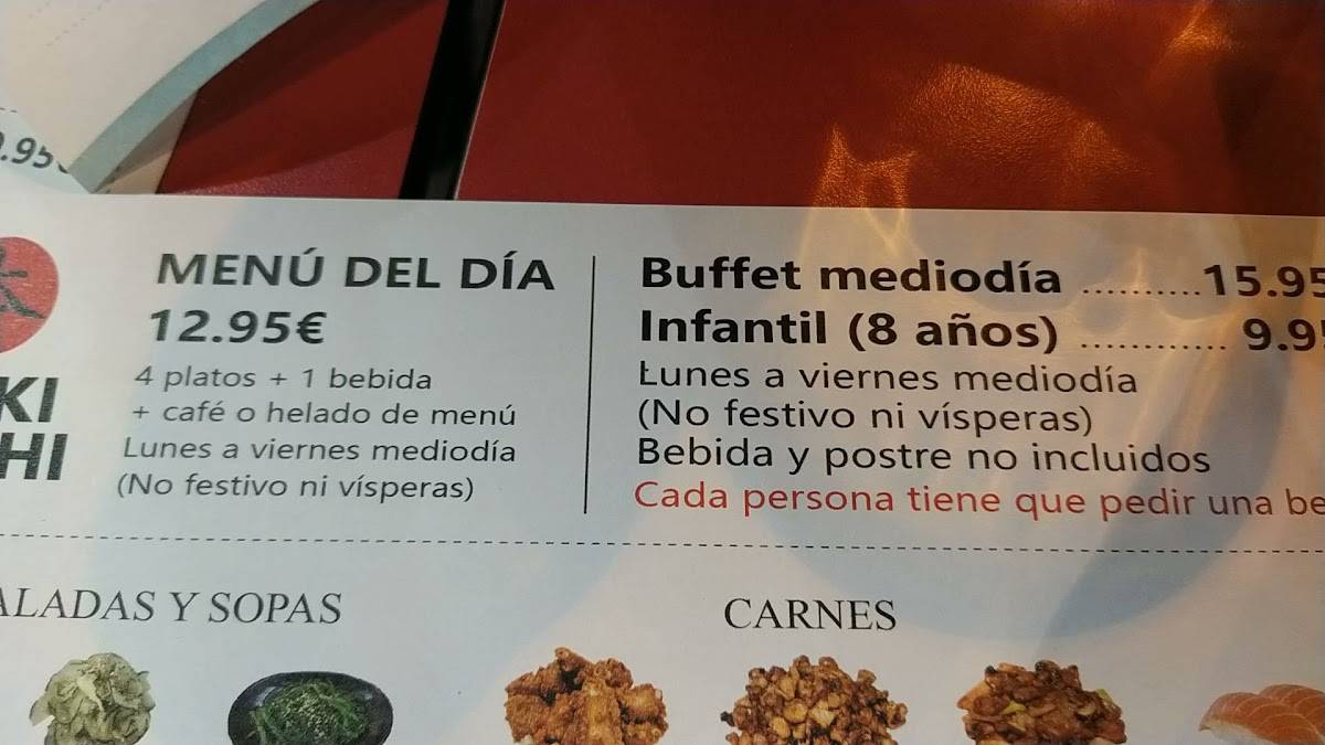 Carta del restaurante Yuki, Badalona
