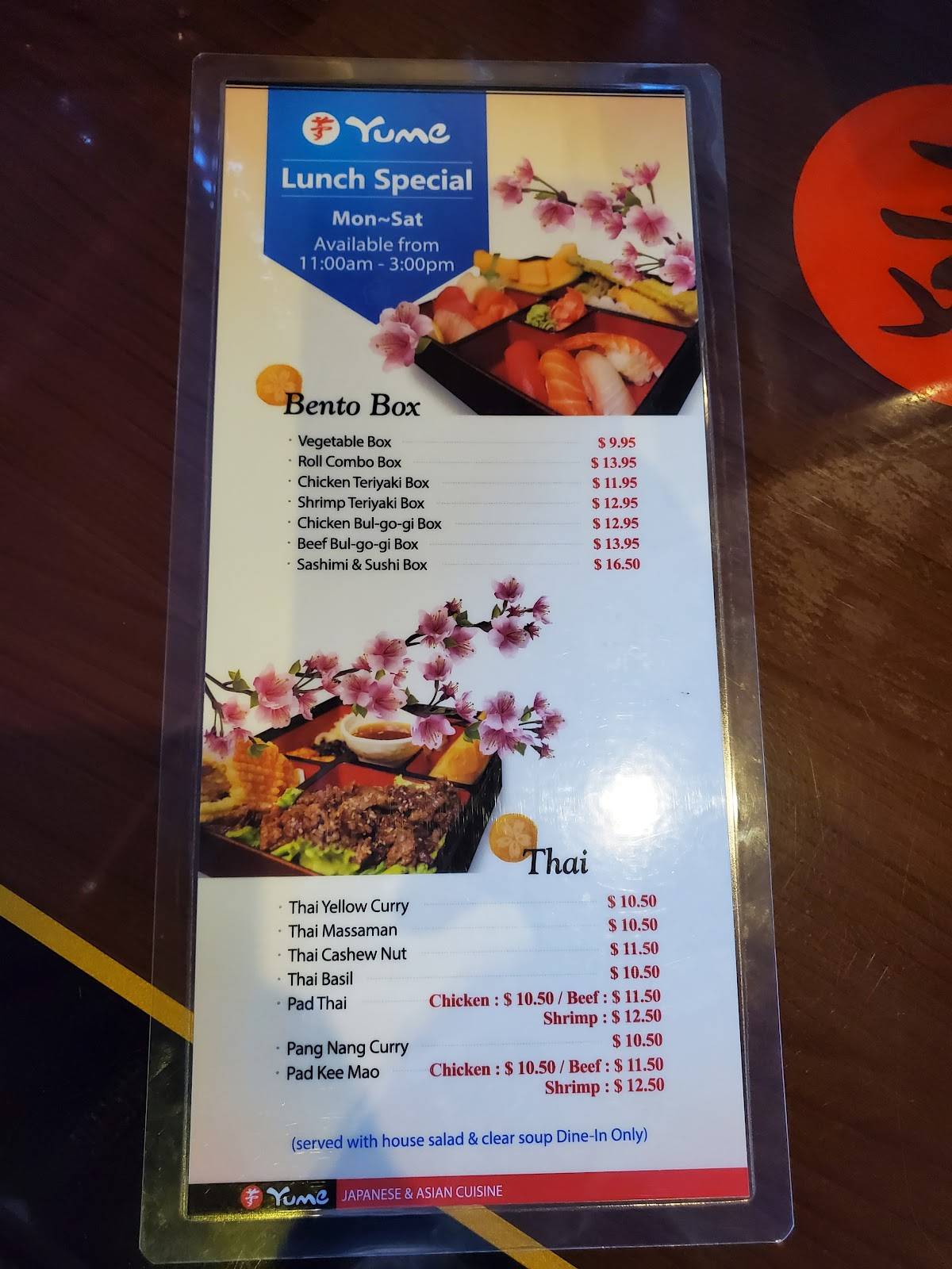 Menu at Yume Japanese & Asian Cuisine restaurant, Oxford