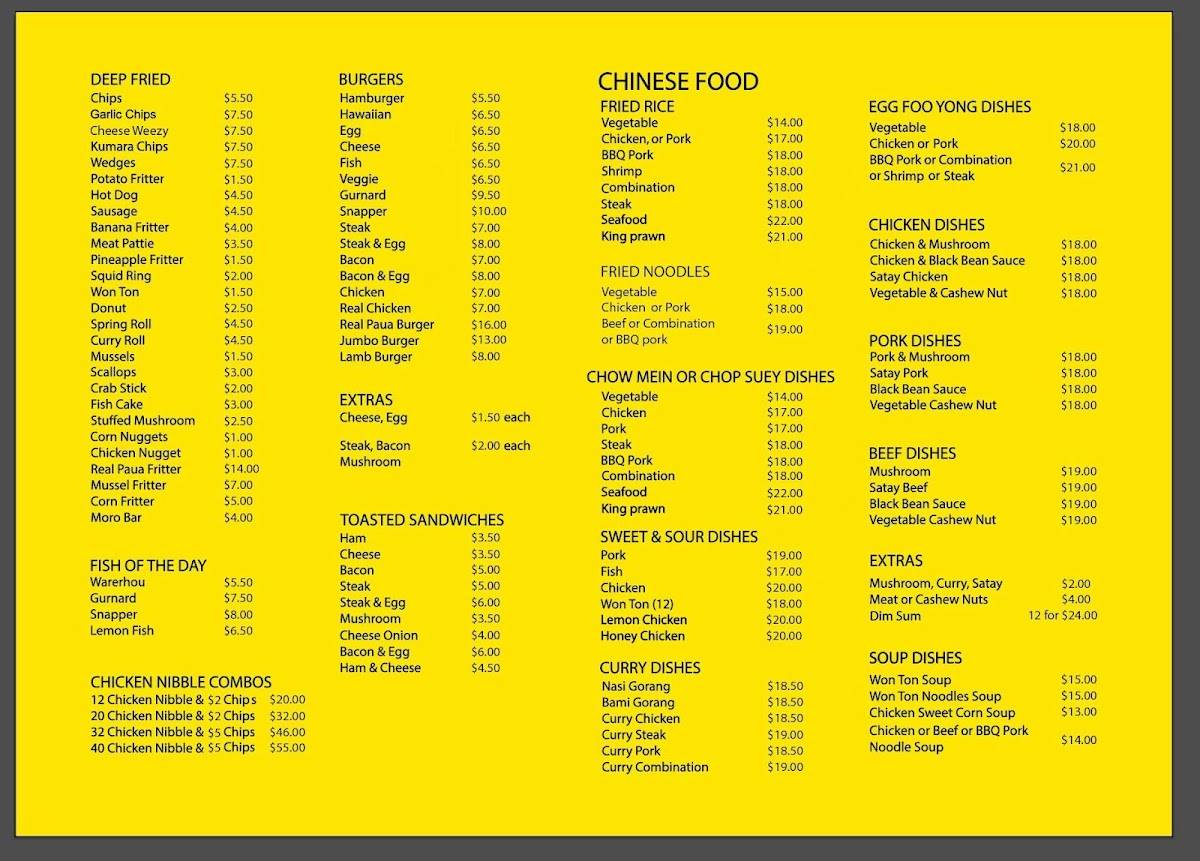 Menu at Yummy King Chinese Takeaway restaurant, Waitara