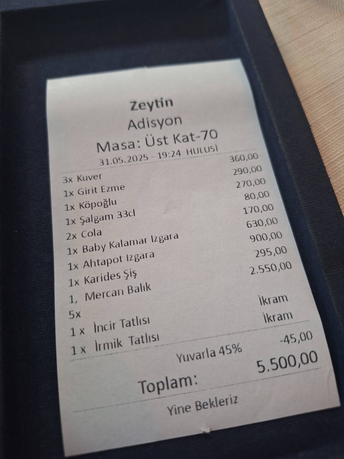 Menu at ZEYTİN TUZLA (BALIK RESTORANI), Darıca