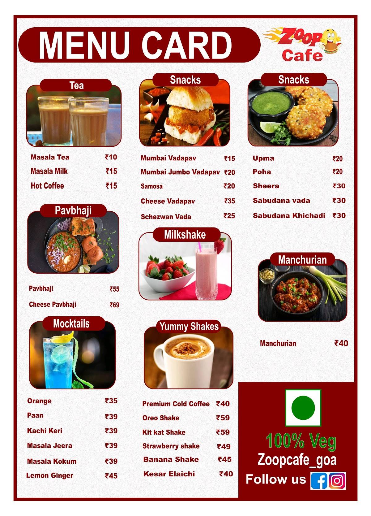 Menu at ZOOP CAFE Goa, Mapusa