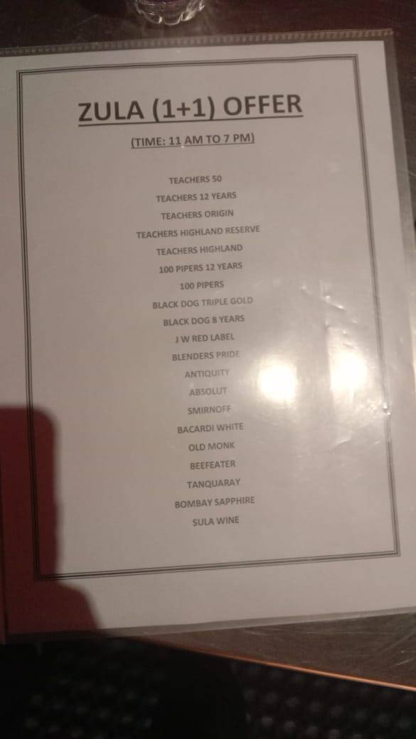Menu at ZULA - Bar & Lounge, Hyderabad