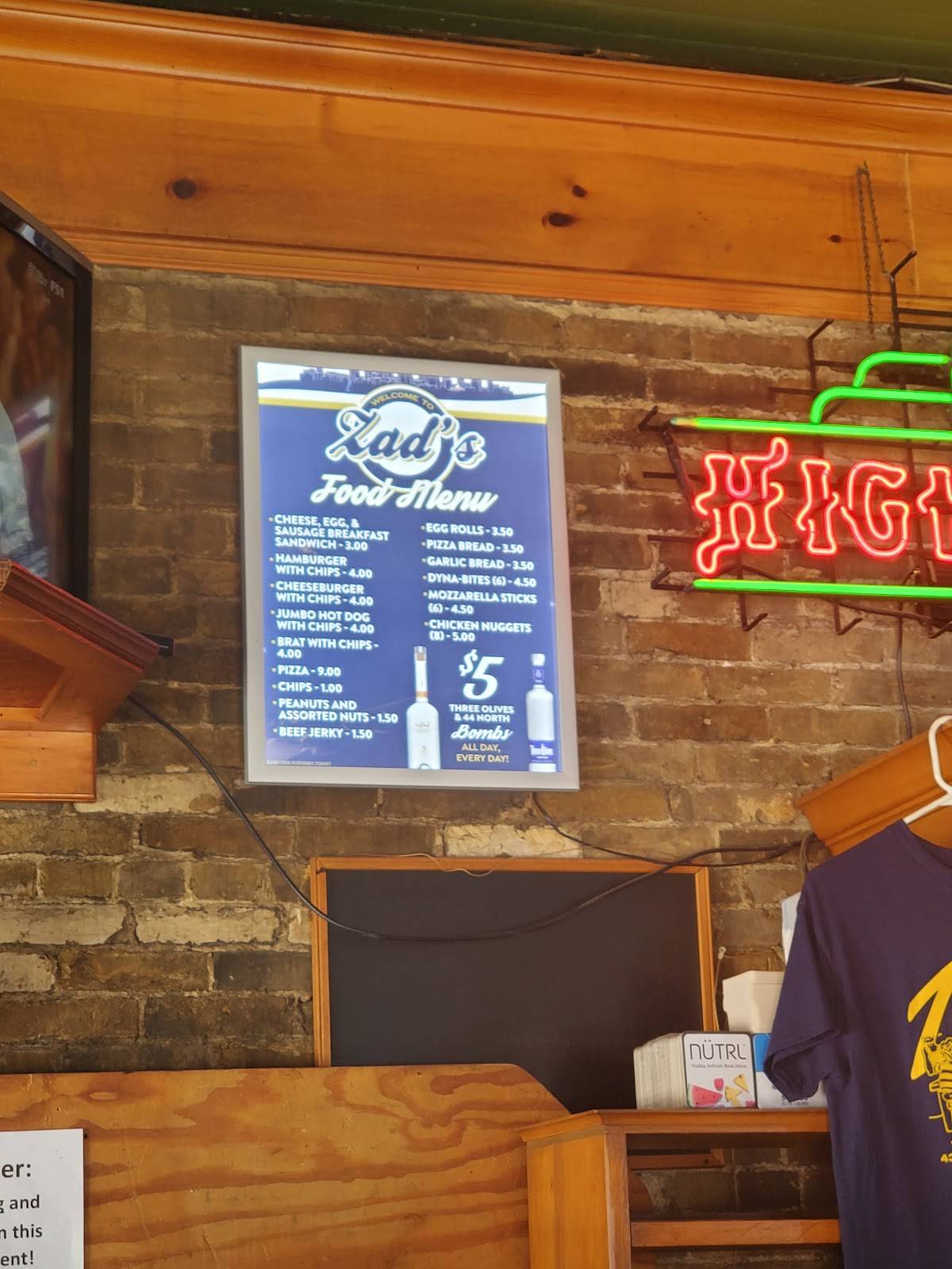 Menu at Zad's pub & bar, Milwaukee
