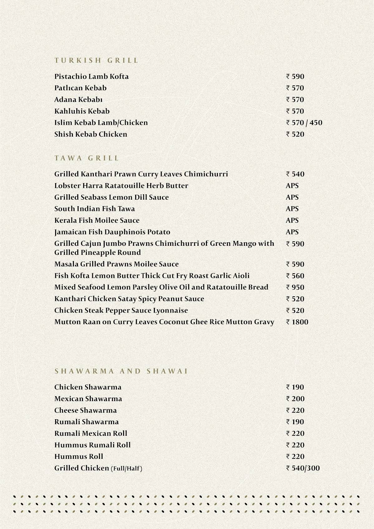 Menu at Zaitoon Signature, Chennai