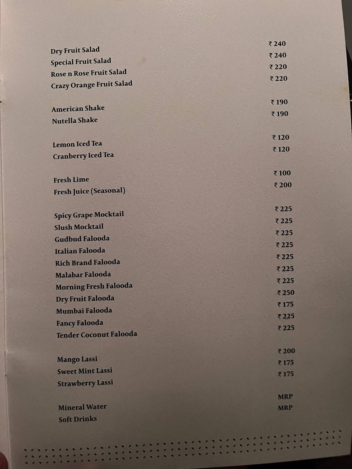 Menu at Zaitoon Signature, Chennai