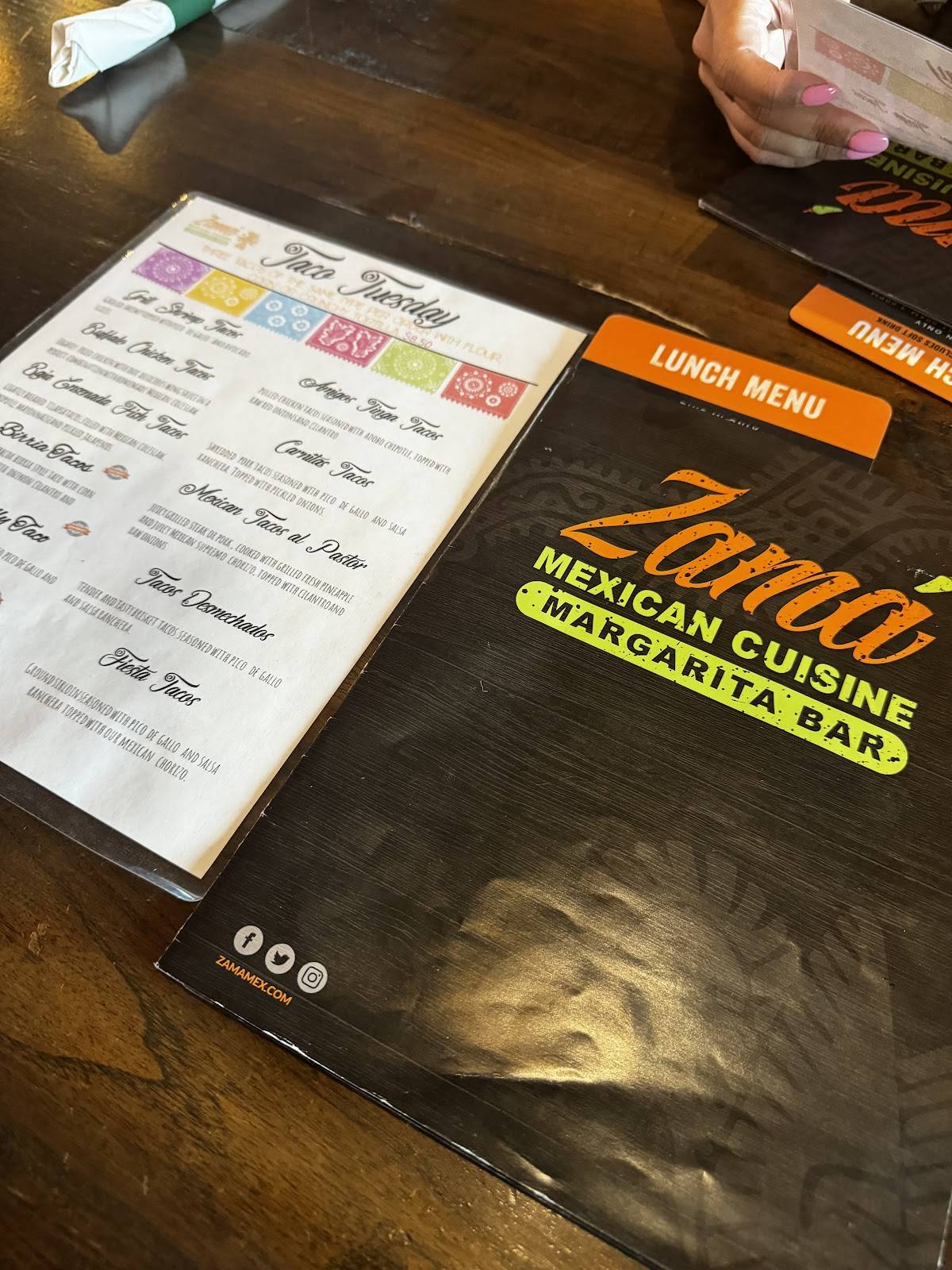 Menu at Zama Mexican Cuisine & Margarita Bar, Kennesaw