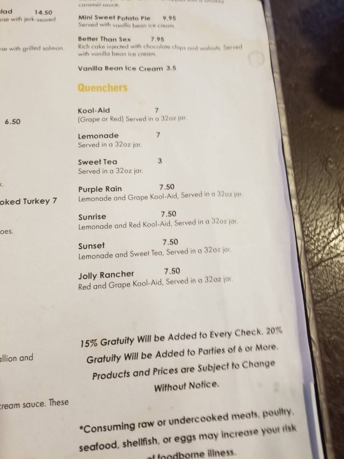 Menu at Zanzibar Soul Fusion, Cleveland, Shaker Square #2314