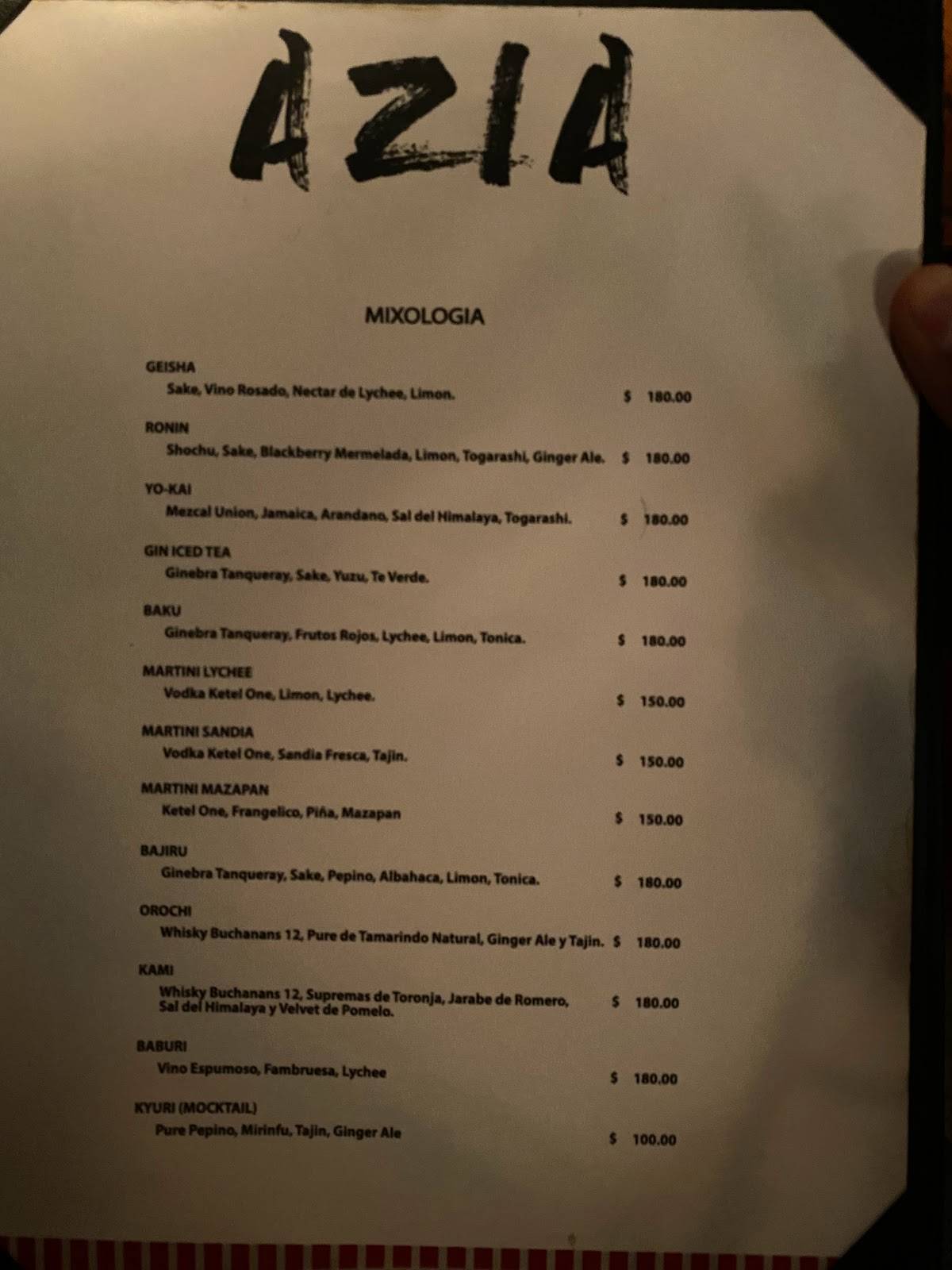 Carta del restaurante AZIA GDL, Guadalajara