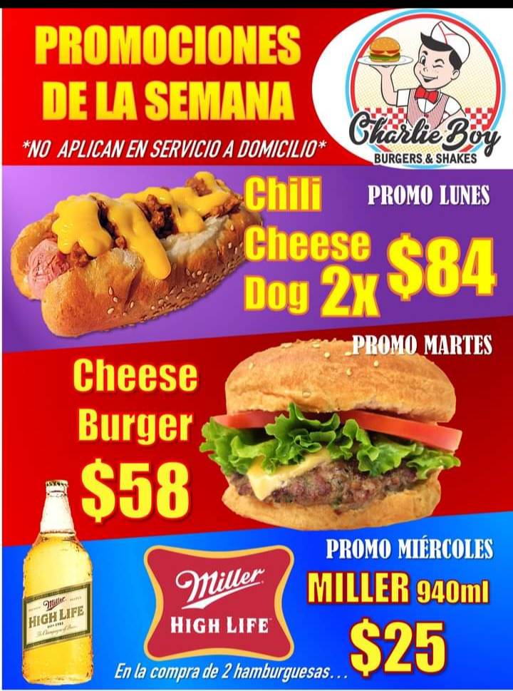 Carta del restaurante Charlie Boy Burgers & Shakes, Zapopan