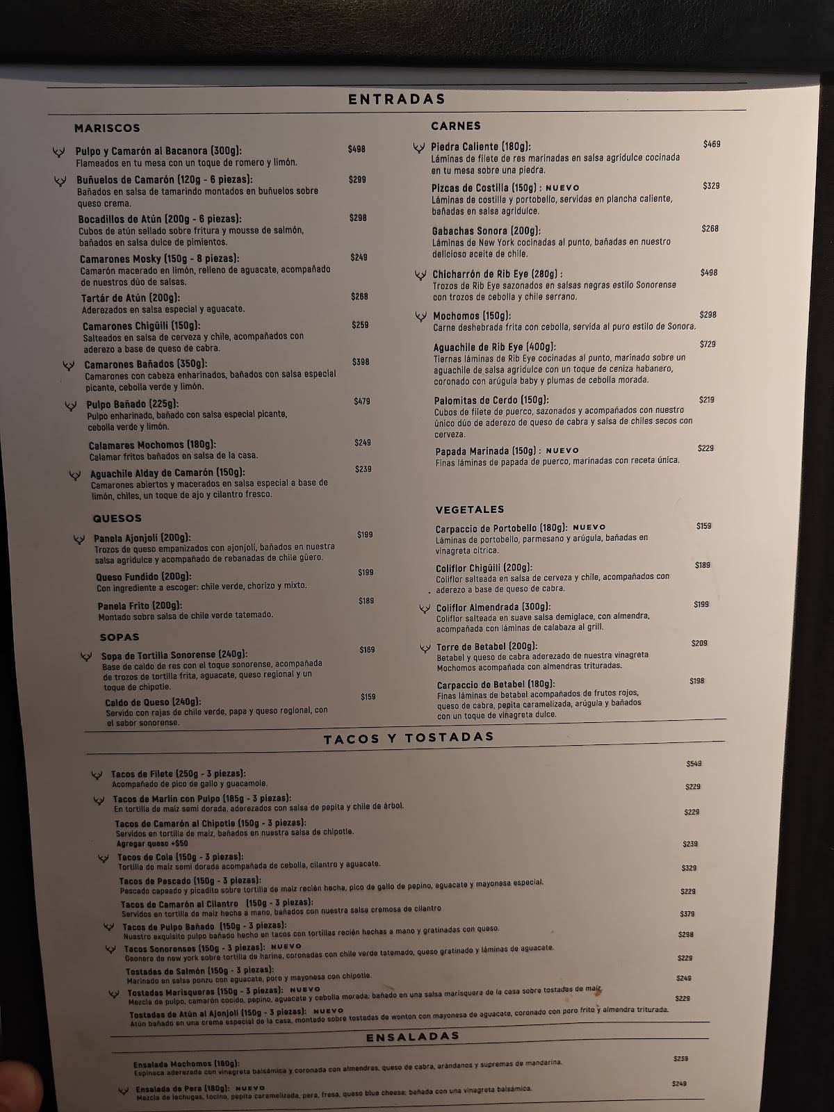 Menu at Mochomos Guadalajara restaurant, Zapopan
