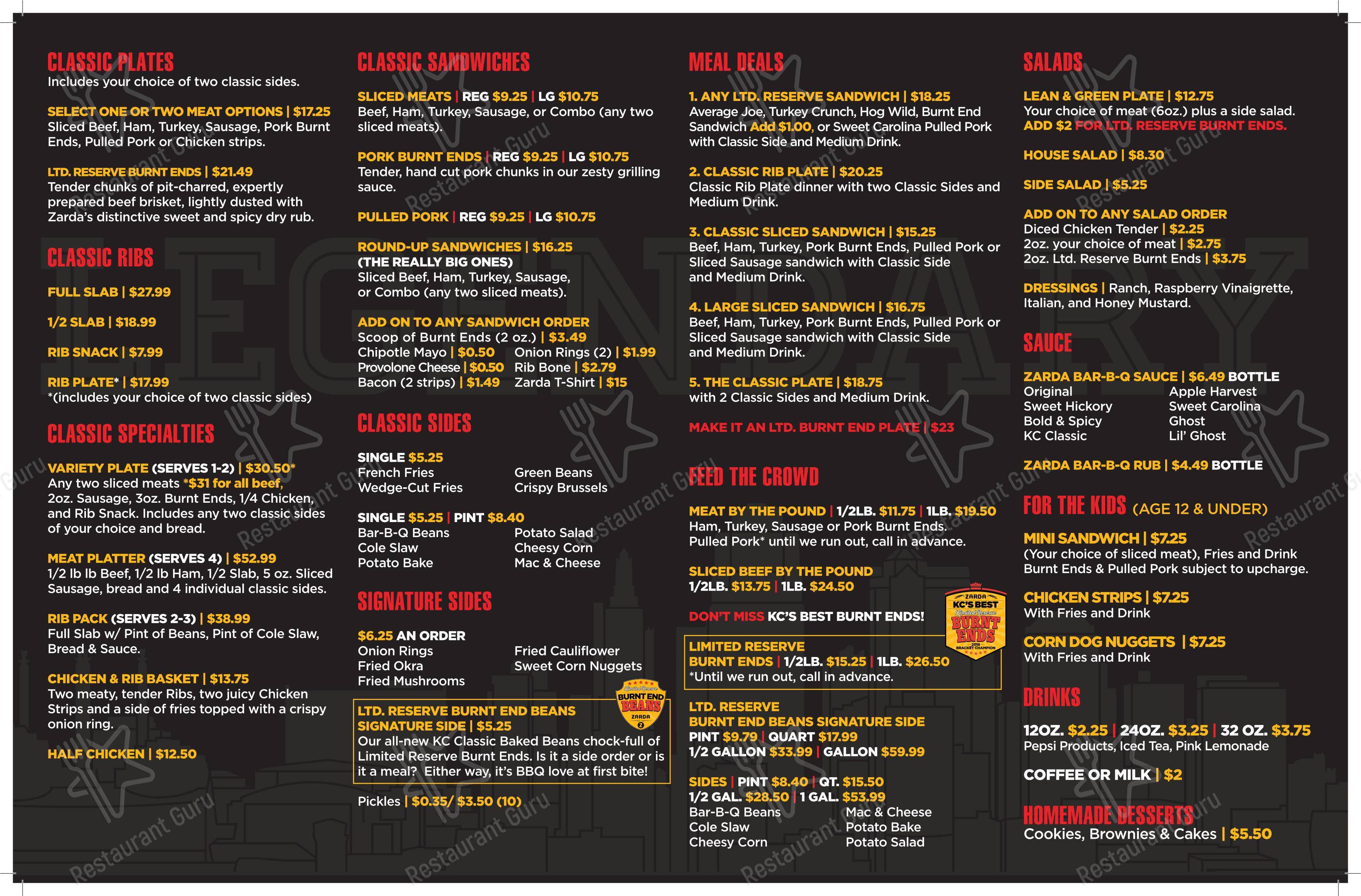 Menu at Zarda Bar-B-Q, Lenexa, W 87th St Pkwy