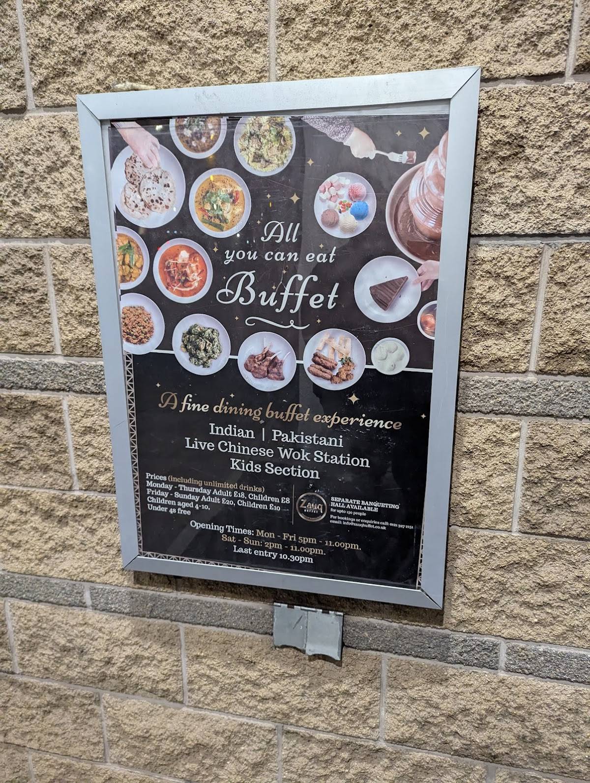 Menu at Zauq Buffet restaurant, Birmingham, Unit 17