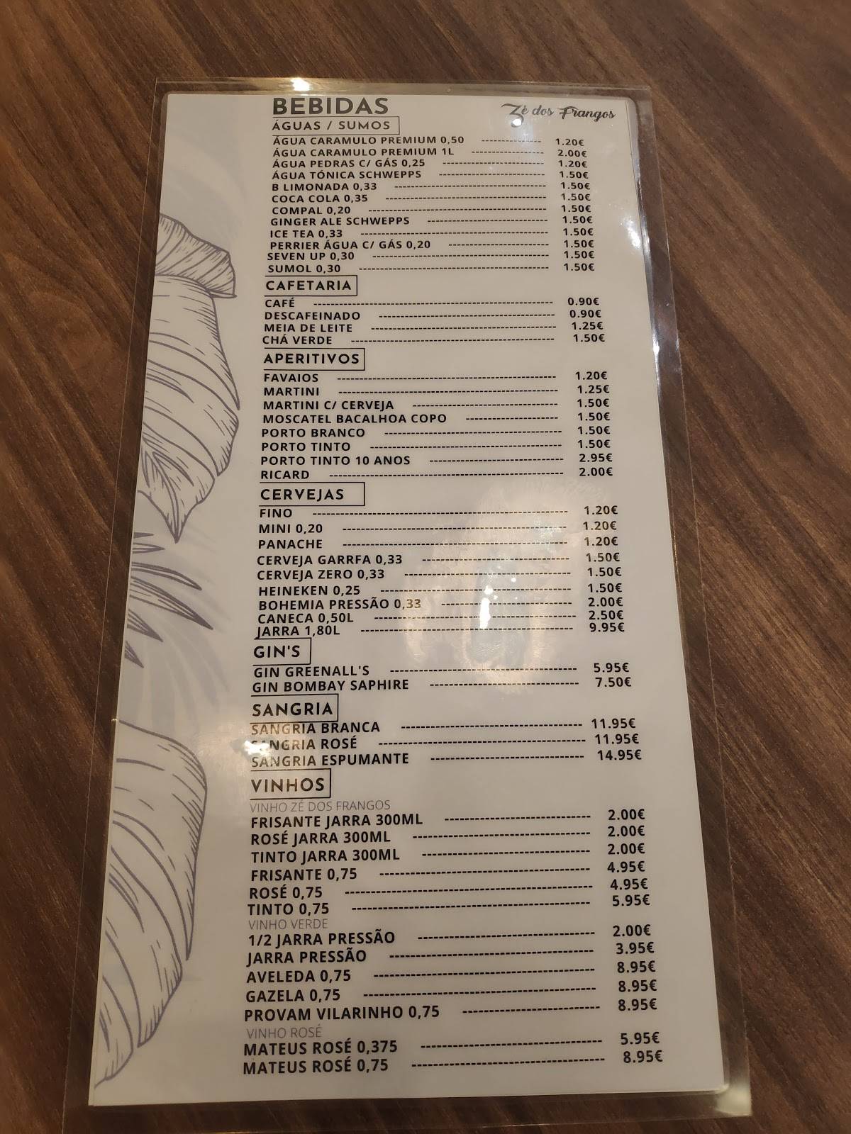Menu em Zé dos Frangos restaurante, Febres