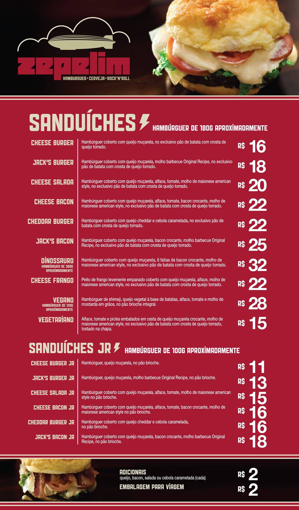 Menu at Zeppelin Handmade Burger restaurant, Brasília, St. de ...