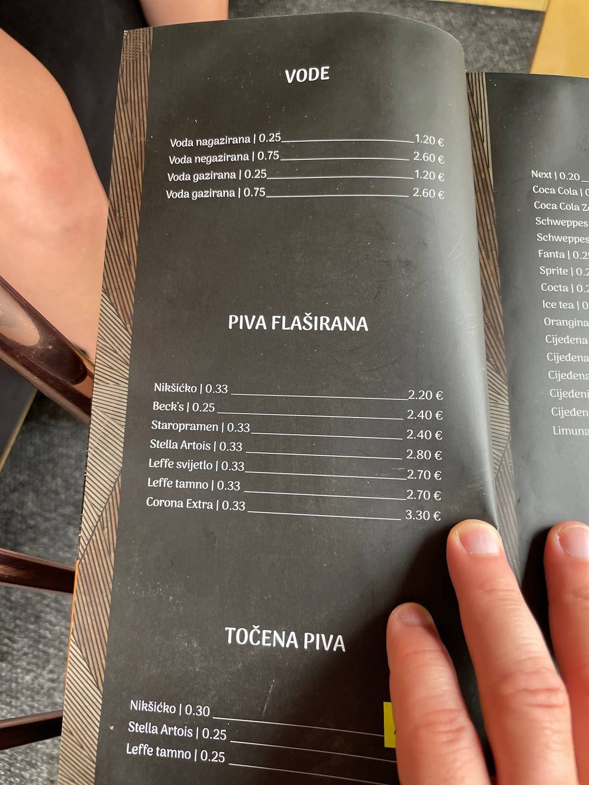Menu at Zeppelin Cafe, Podgorica